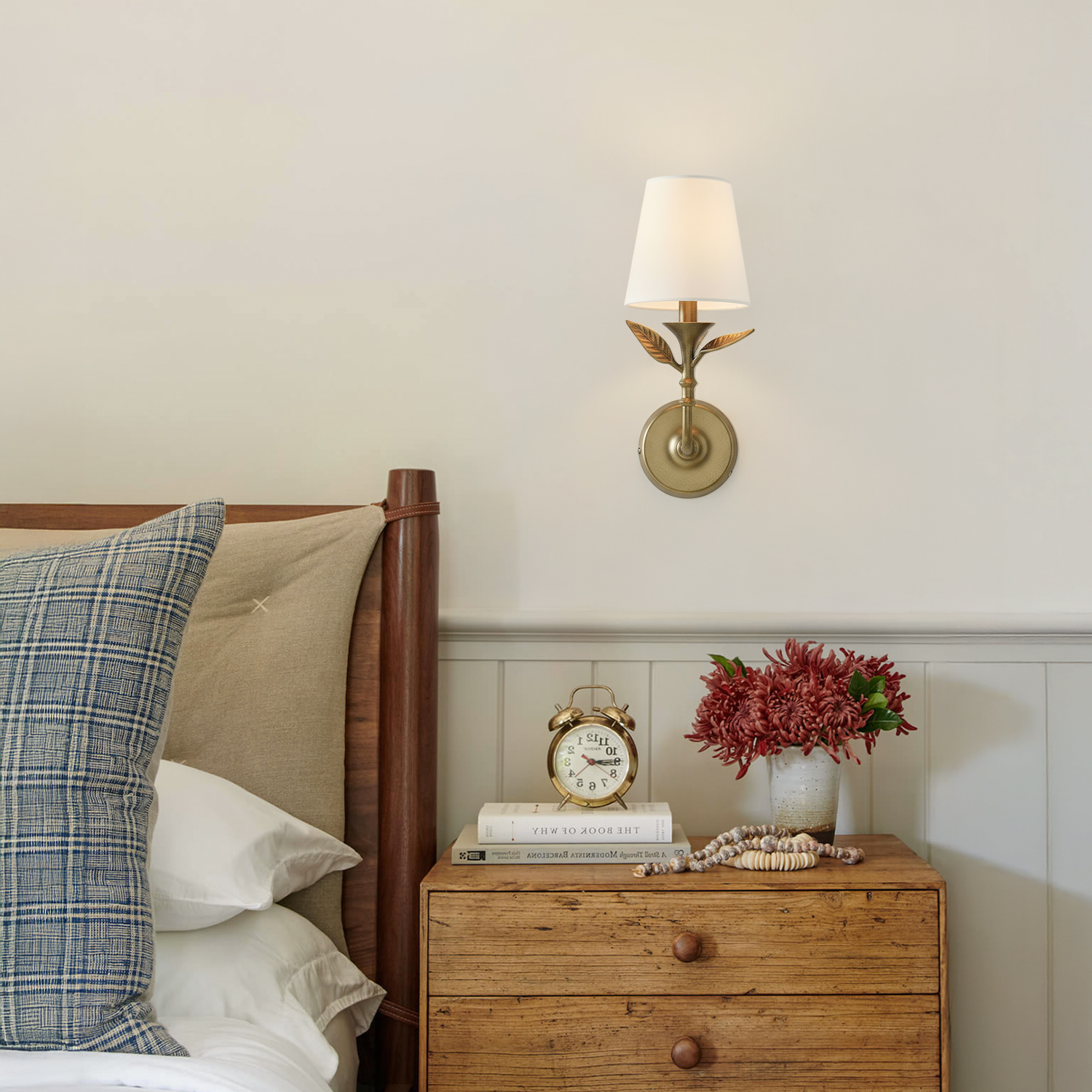 Rustic Forged Iron Wall Sconce | Antique Brass Botanical Wall Light | Ping Lighting